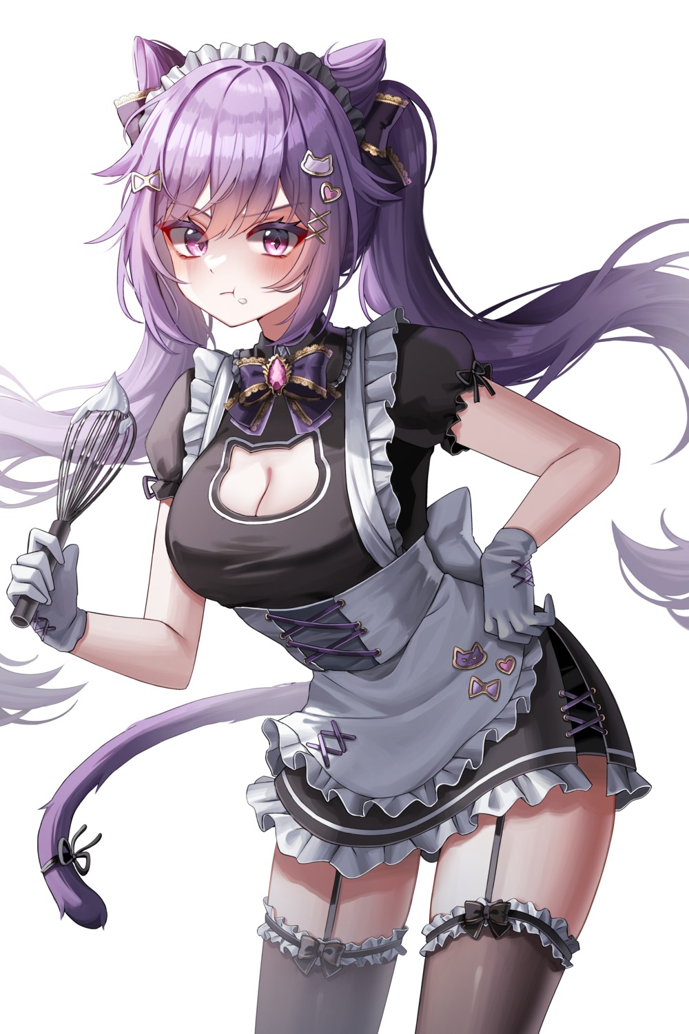 ng (pixiv 82198539) genshin impact keqing cleavage cream maid stockings tail thighhighs ...